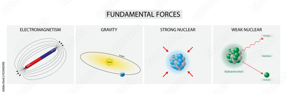 illustration of physics, fundamental force, four fundamental ...