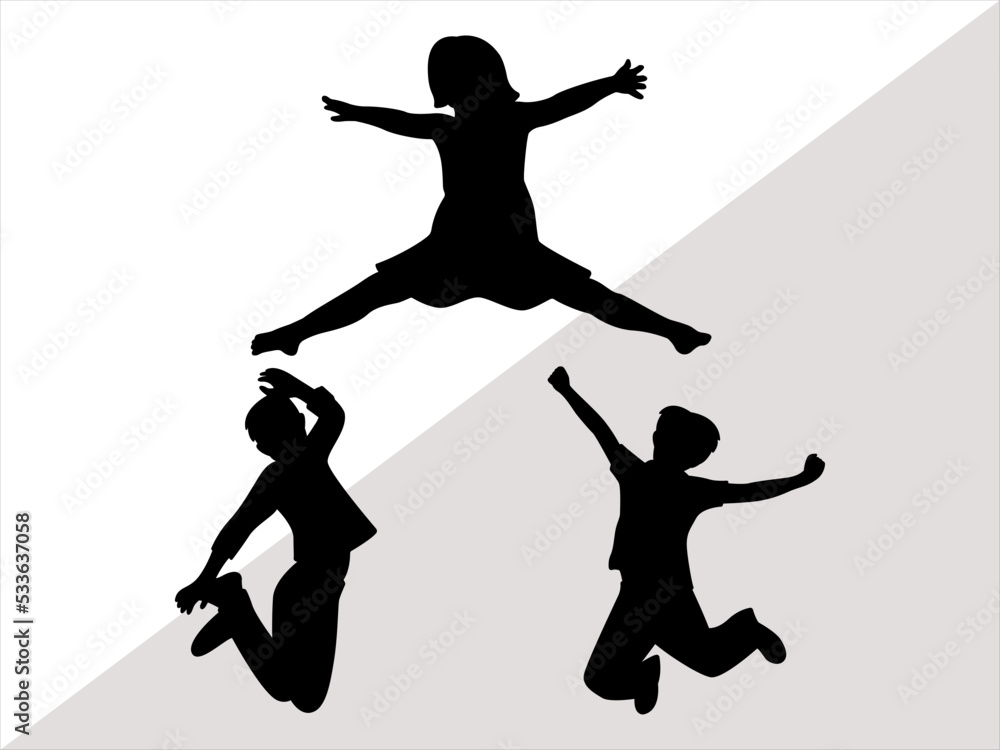 Vector de Stock Kids Jumping SVG Cut Files | Kids Jumping Silhouette ...