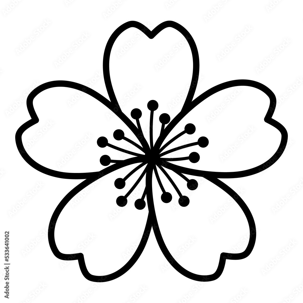 Cherry blossom flower outline illustration Stock Illustration | Adobe Stock