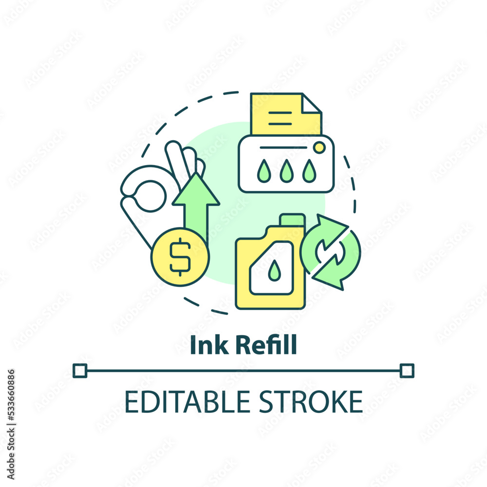 Ink refill concept icon. Office printer. Environmental service. Green ...