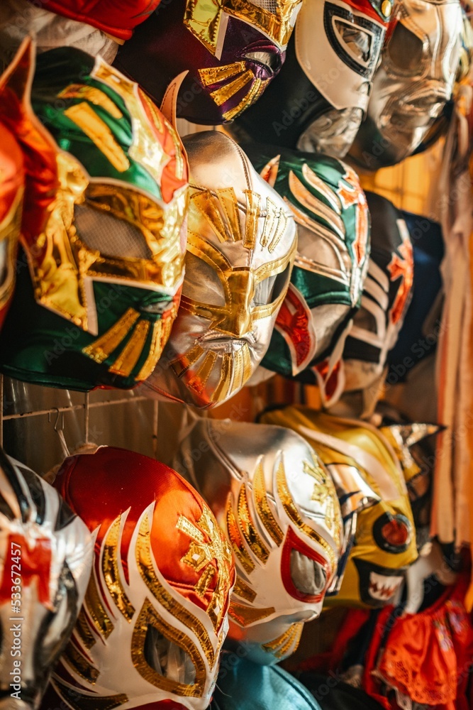 Vertical of various Mexican lucha libre masks Stock Photo | Adobe Stock