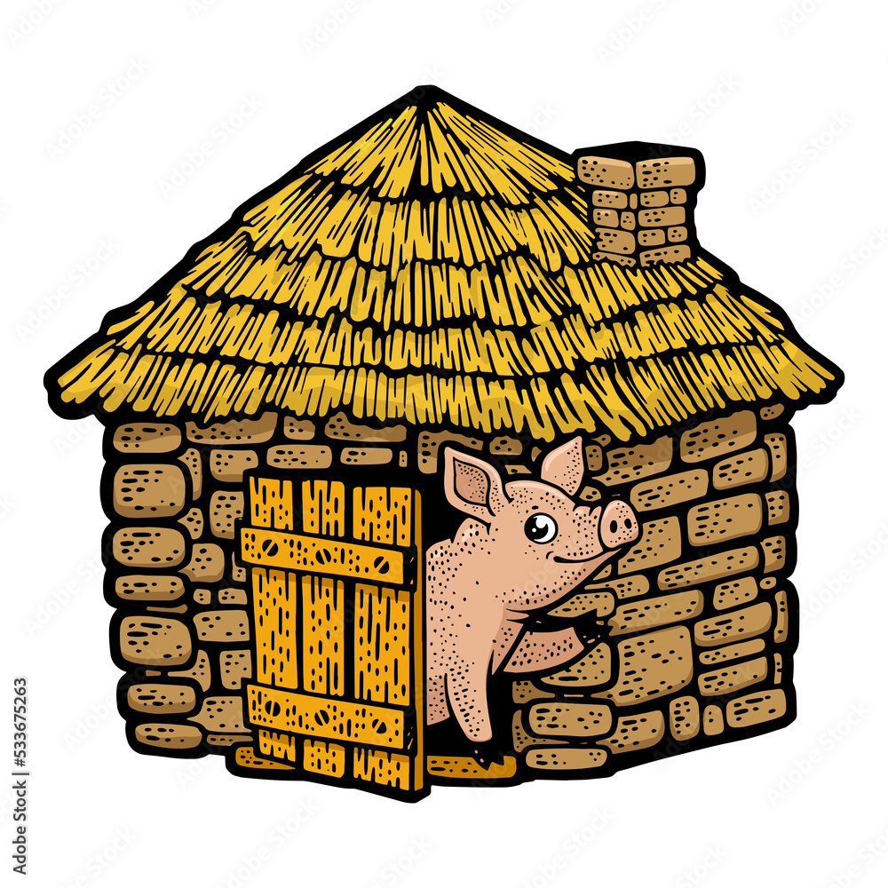 pig in brick house sketch PNG illustration with transparent background ...