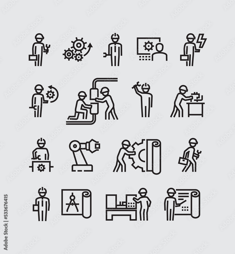 Engineering People Vector Line Icons Set Stock Vector | Adobe Stock