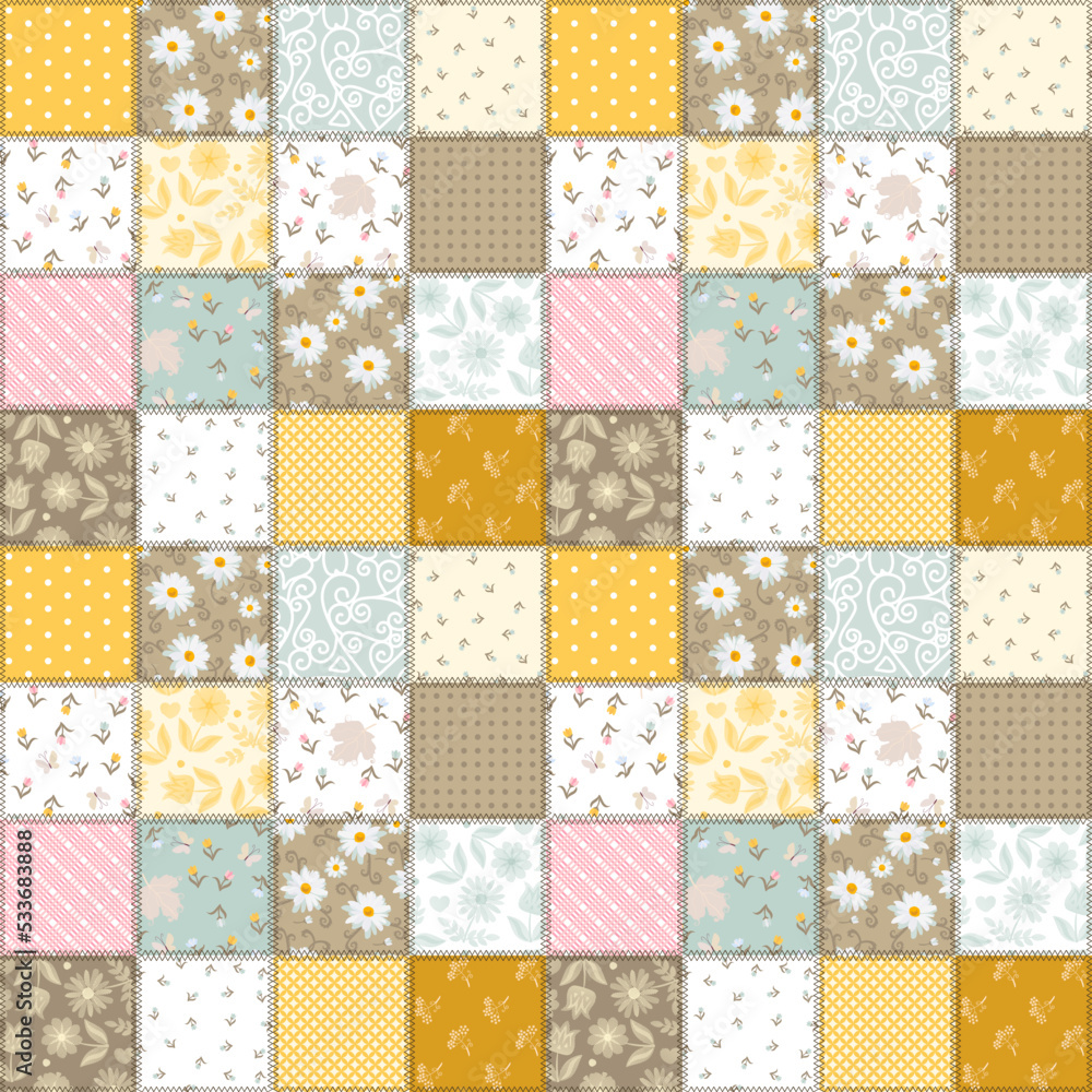 Romantic seamless patchwork pattern of small square patches with ...