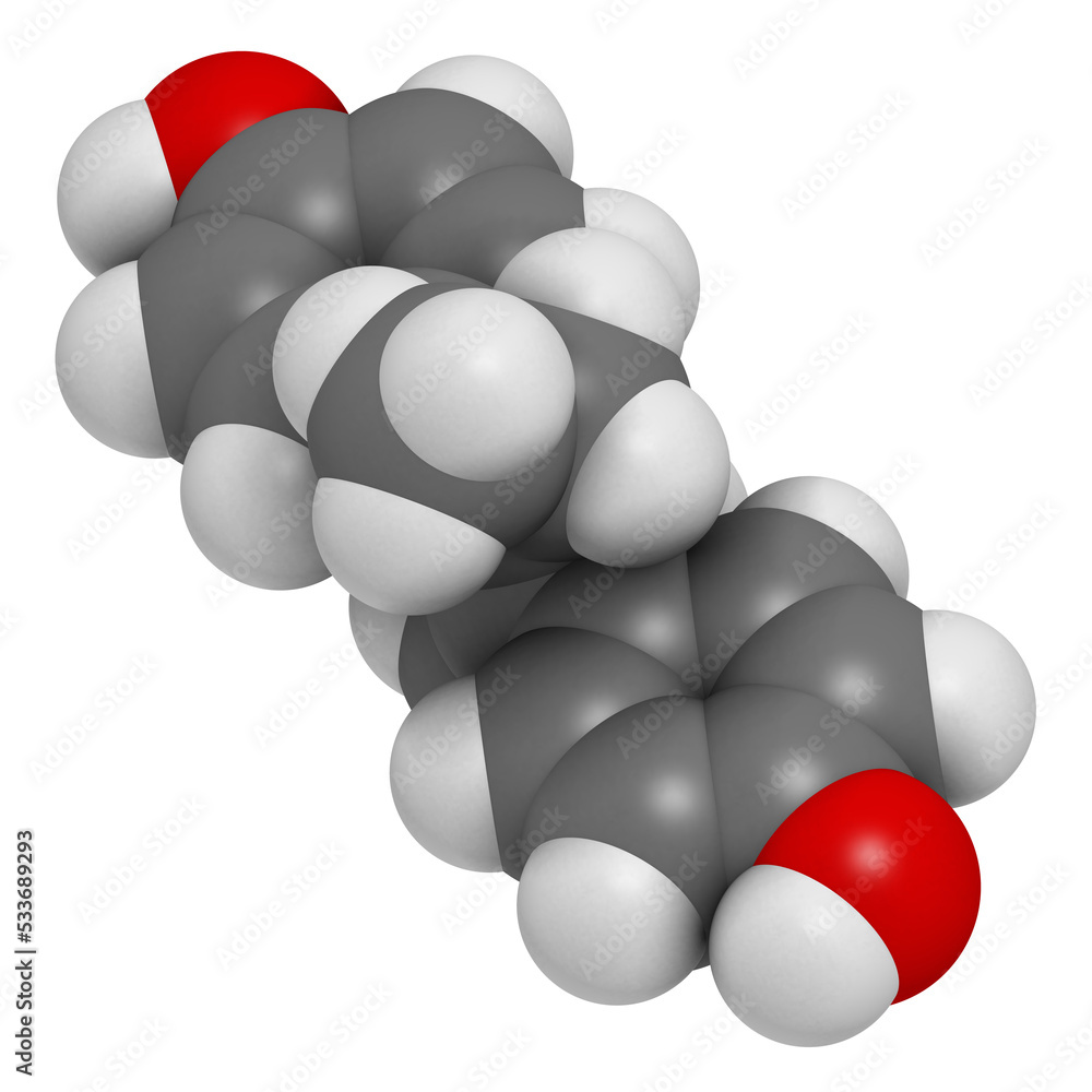 Diethylstilbestrol (DES, stilboestrol) synthetic estrogen molecule ...