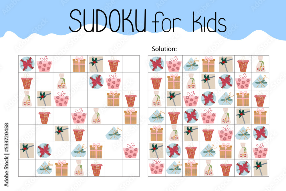 Christmas gifts sudoku educational game or leisure activity worksheet ...