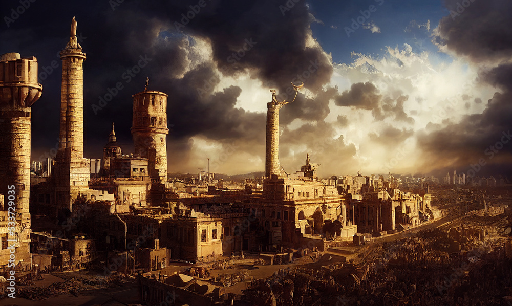 Acient city of Babylon with the tower of Babel, bible and religion, new ...