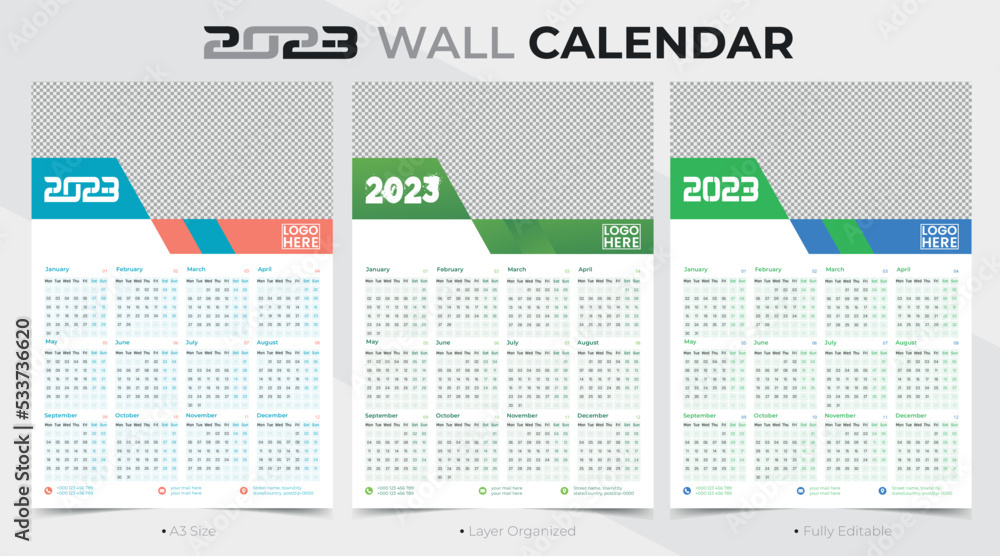 Simple and Colorful New Year 2023 One Page Calendar Template Design ...