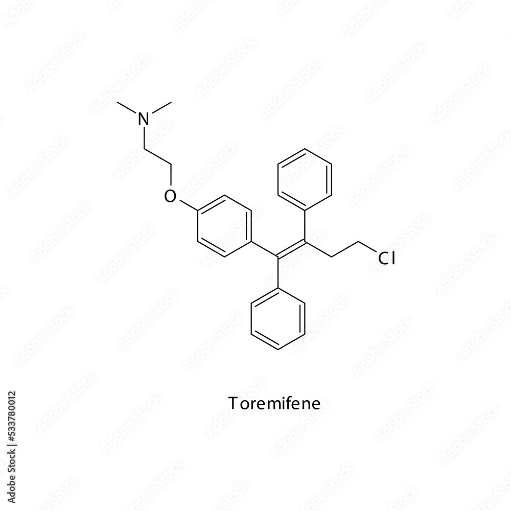 Toremifene molecule flat skeletal structure, Estrogen recepter ...
