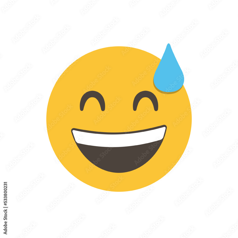Phew emoji, grinning face with sweat, relief emoji. funny yellow ...