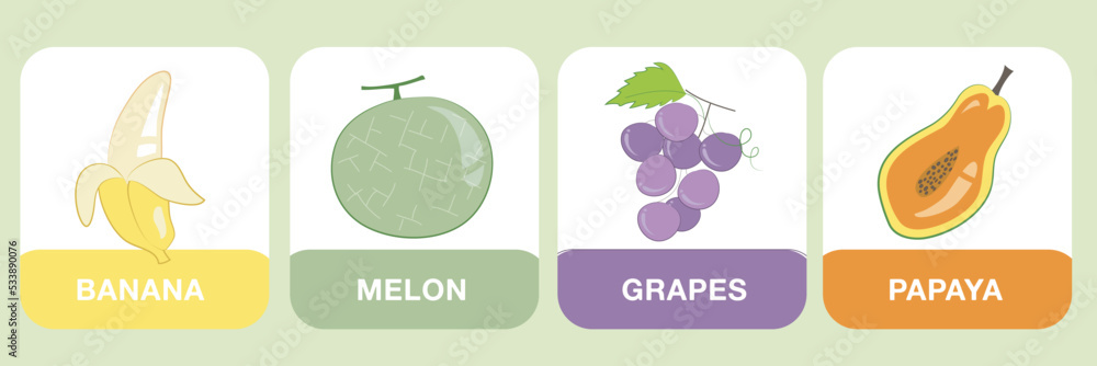 Tropical fruits Flashcards for Children. Cute flashcards for children ...