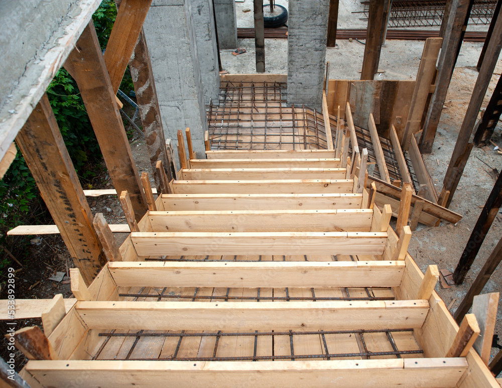 The builders made a formwork template for the manufacture of steps ...