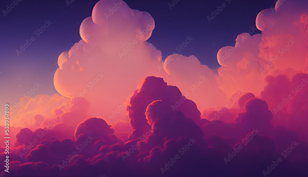 Stock-Illustration „Fantastic Thick Cloud Sea in Clear Blue Sky over ...