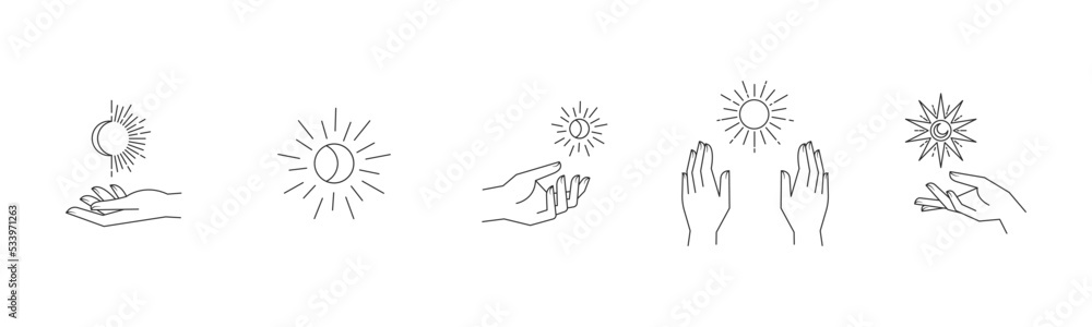 Aesthetic astral hands. Collection of cosmic and celestial elements ...