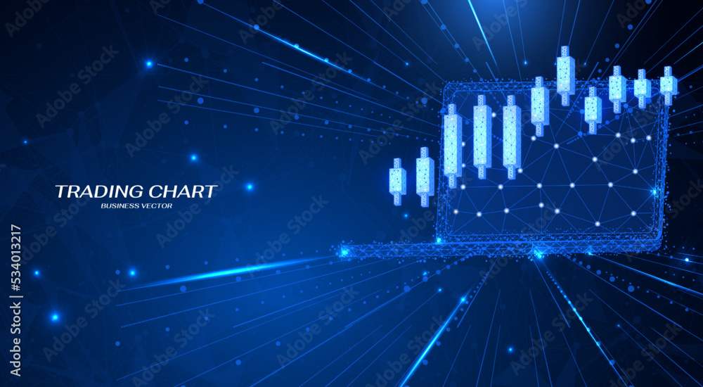 Abstract trading charts low poly design. Laptop with statistical data ...