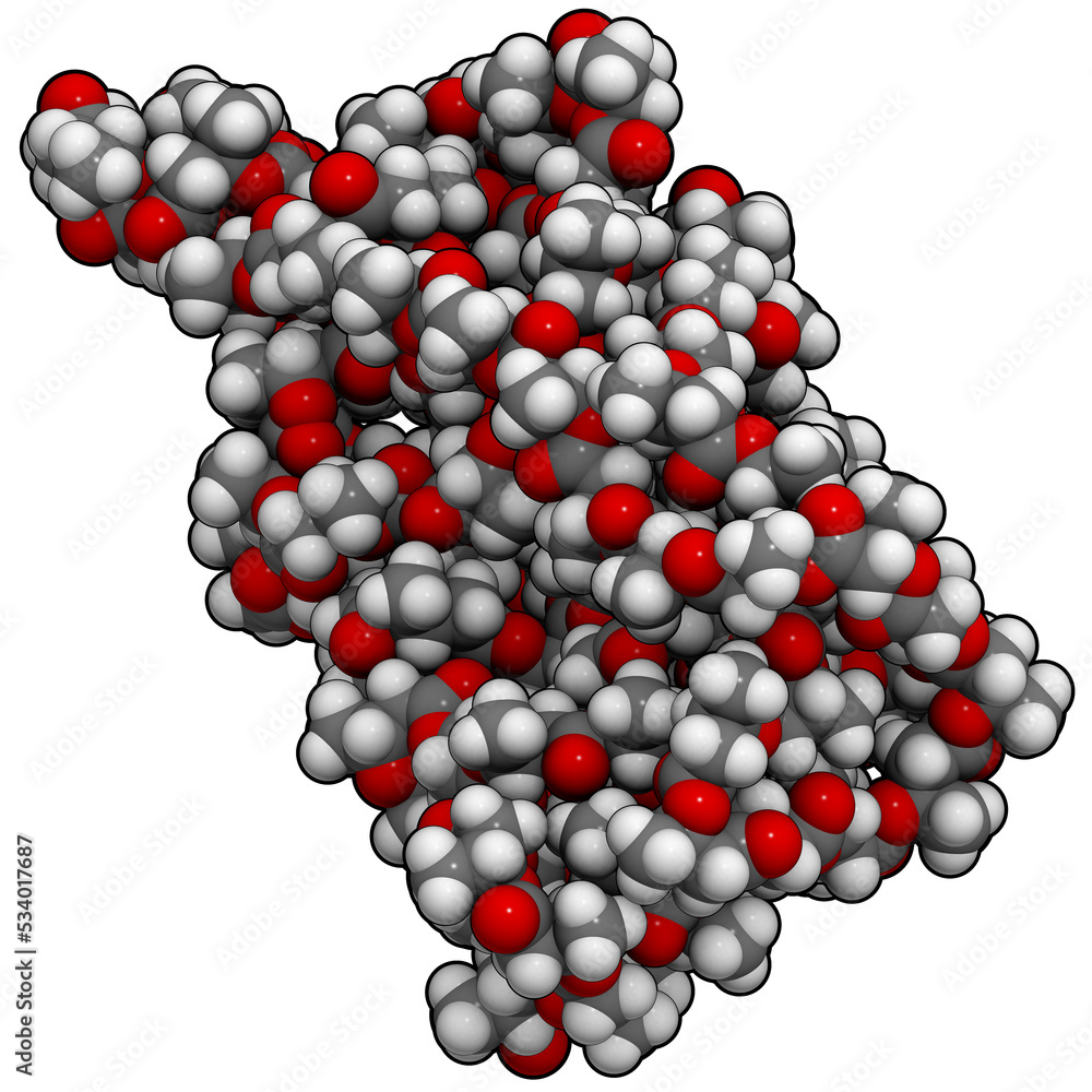 Polyhydroxybutyrate (PHB) biodegradable plastic, chemical structure ...