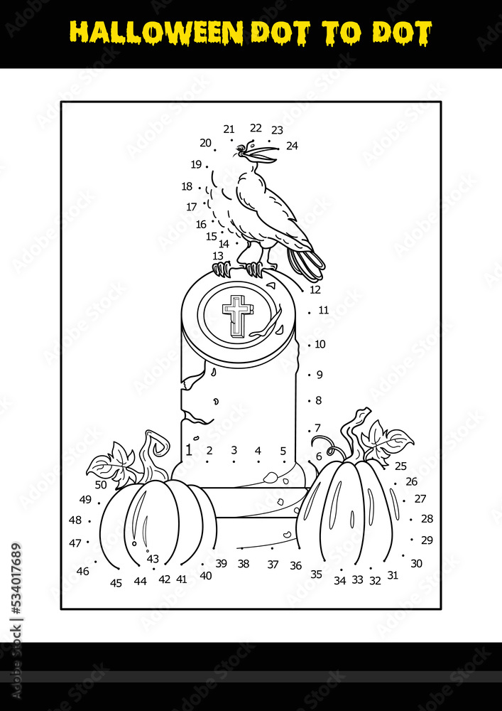 Halloween dot to dot coloring page for kids. Line art coloring page ...