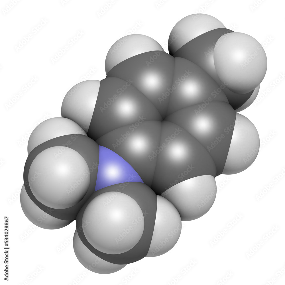 N,N-dimethyl-p-toluidine (DMPT) molecule. Commonly used as catalyst in ...