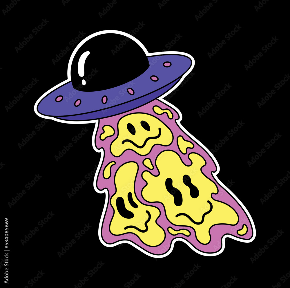 Abstract ufo icon. Aliens steal blurry emoticons and emoji. Positivity ...