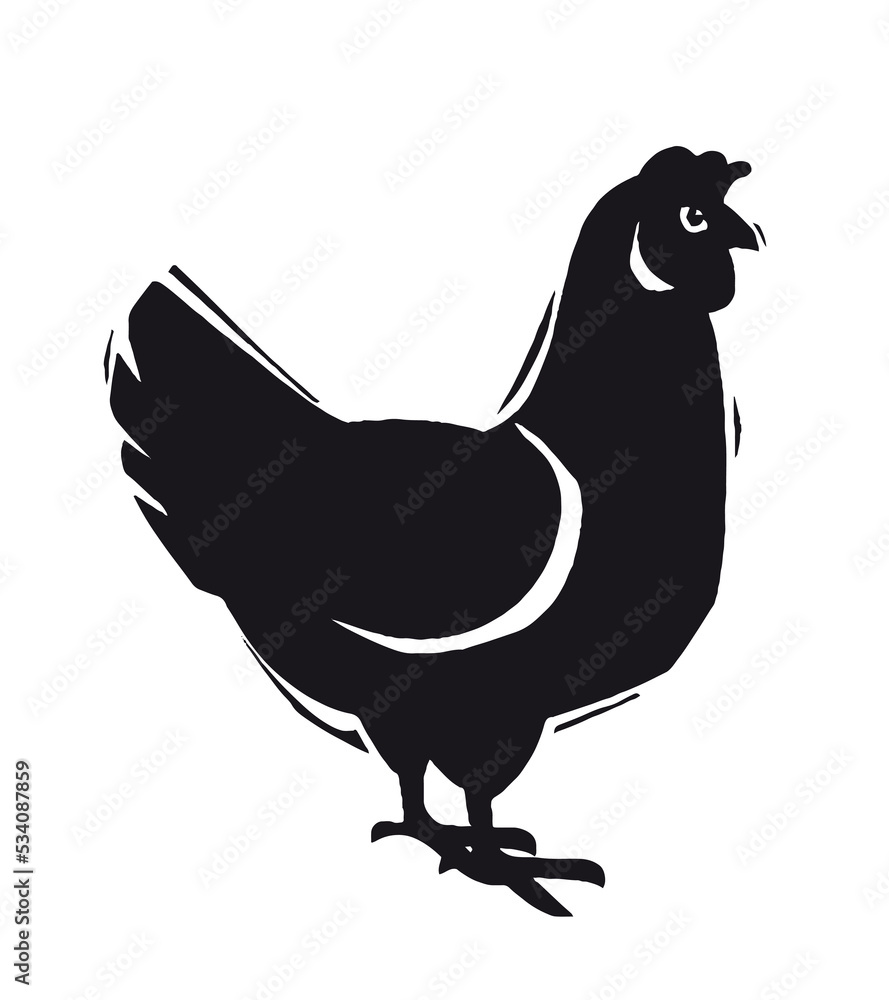 Woodcut chicken icon. Animal, farm and agriculture, bird. Graphic ...