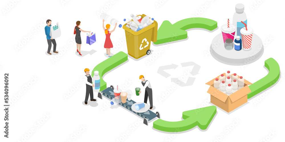 3D Isometric Conceptual Illustration of Plastic Recycle Process. Stock ...