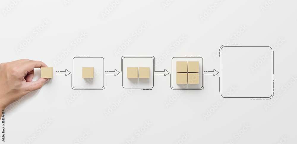 Business process and workflow automation with flowchart. Hand holding ...