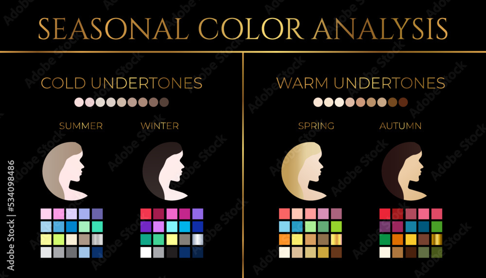 Elegant Black and Gold Seasonal Skin Color Analysis Illustration with ...