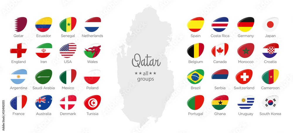 Modern icon flags of the countries participating in the 2022 World cup ...