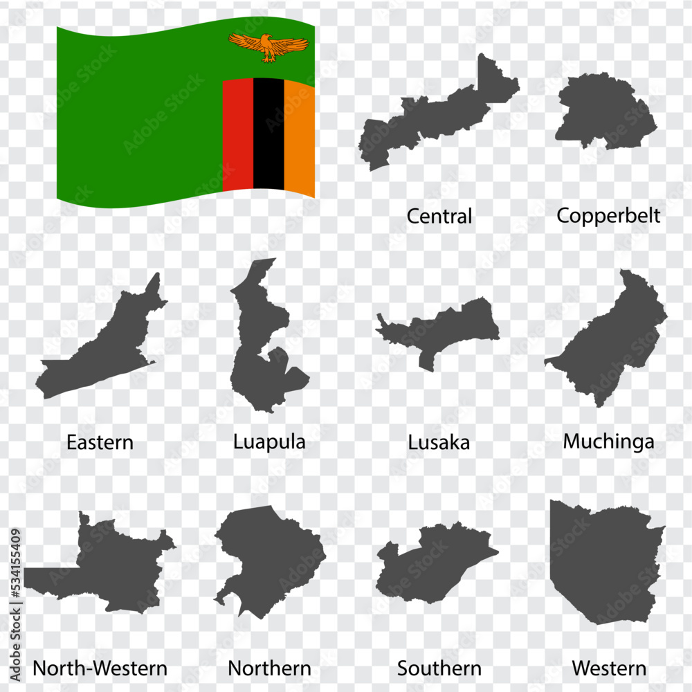 Stock-Vektorgrafik „Ten Maps of Zambia - alphabetical order with name ...