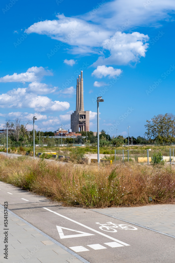 traffic sign in an exclusive lane for bicycles in Barcelona Stock Photo ...