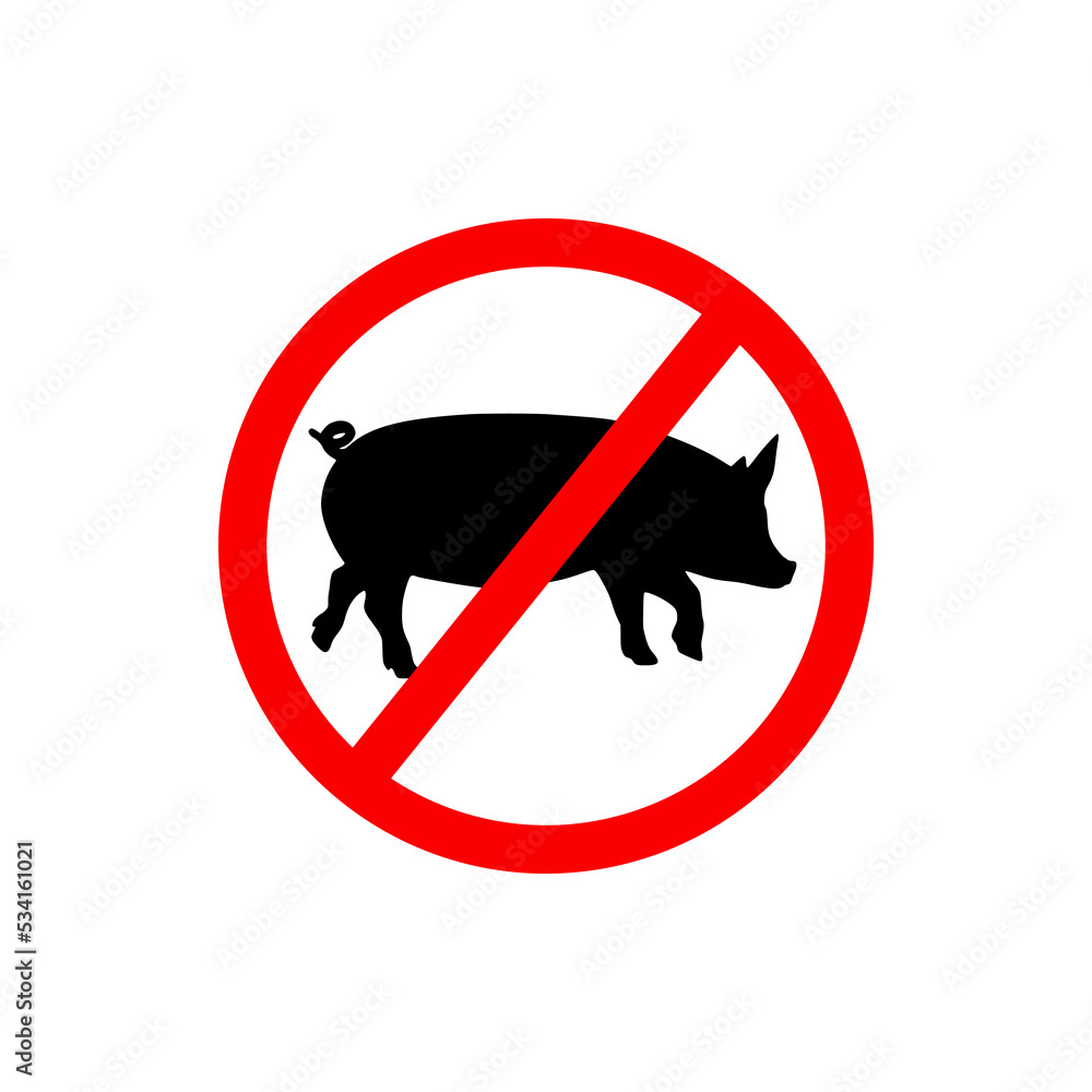 No Pork Sign or No Pork Symbol Vector On White Background. Pig ban sign ...