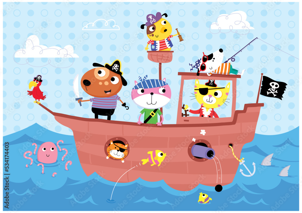 Cartoon vector ilustration of some cute animal pirate characters ...