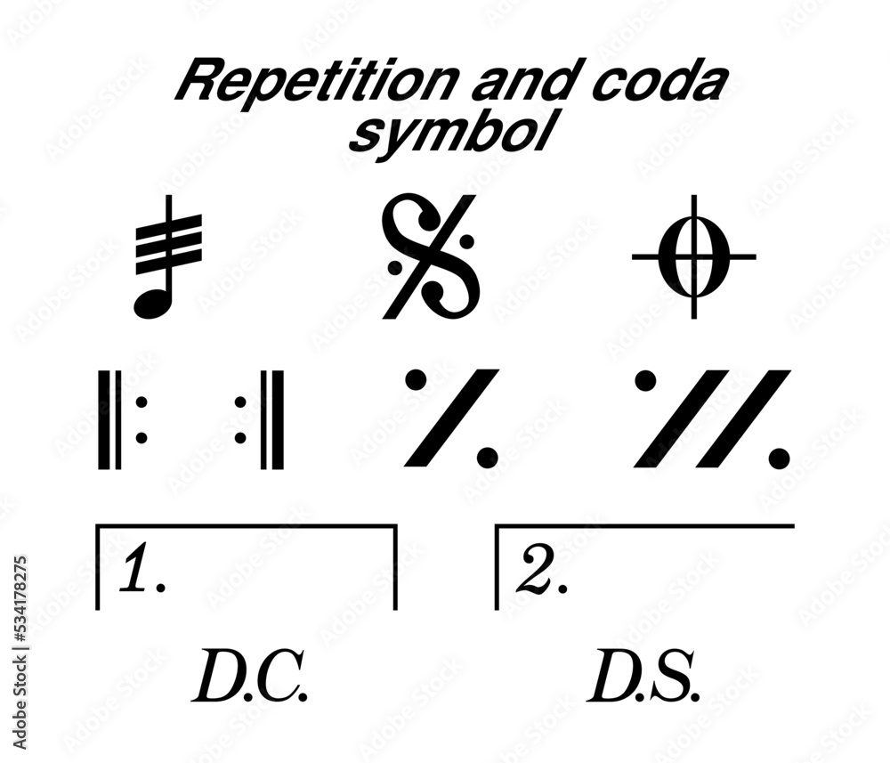 Repetition and codas musical notation symbol vector isolated on white ...