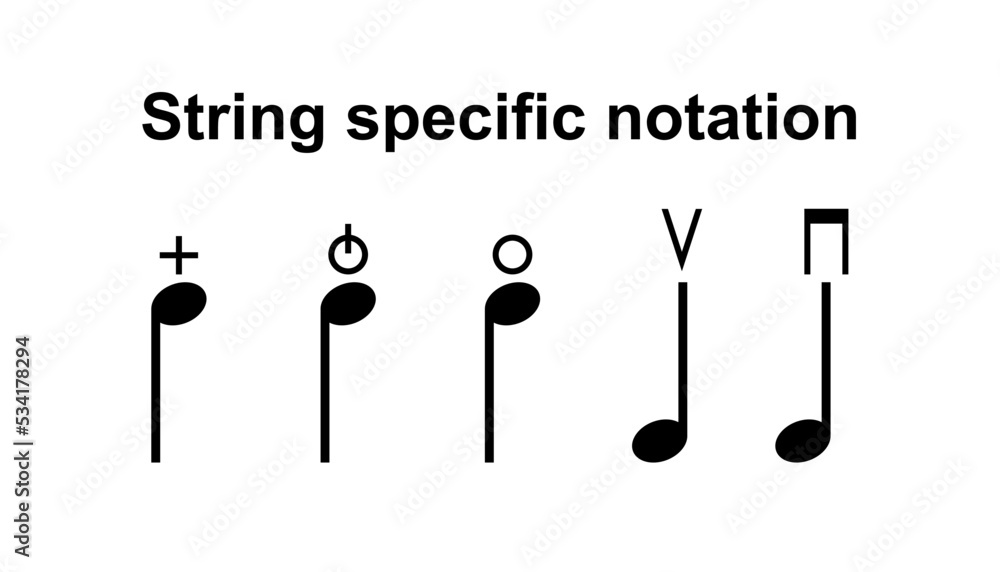Bowed strings specific notation symbols vector black color isolated on ...