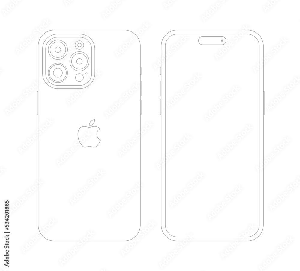 Vector de Stock Outline Iphone 14 Pro Max. Wireframe front and back ...