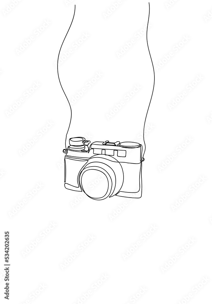 Hand-drawn line drawing of linear camera style. Stock Illustration ...