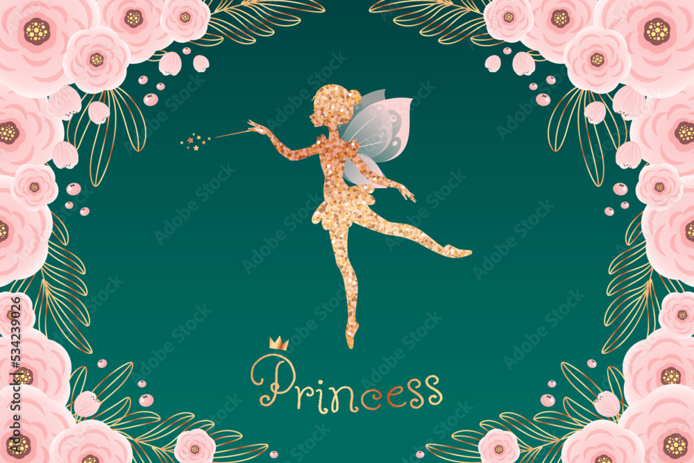 Golden fairy princess baby shower backdrop. Birthday party background ...