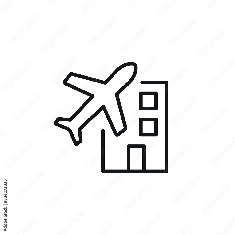 Hotel and plane linear icon. Thin line customizable illustration ...