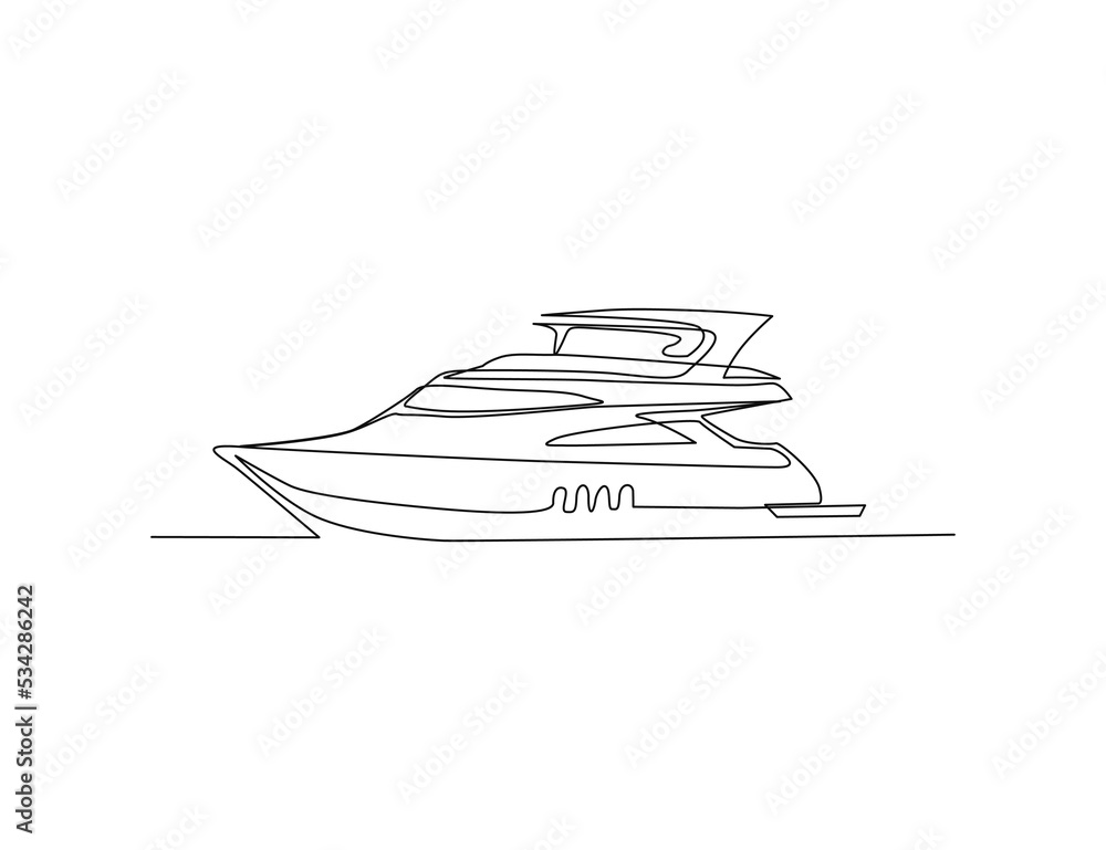 Continuous one line drawing of Yacht. Boat line art drawing vector ...