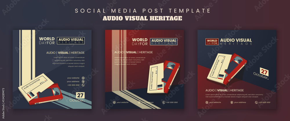 Social media post template in vintage red and blue background with old ...
