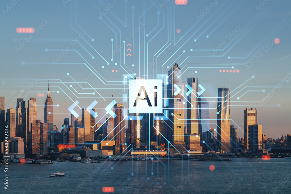 New York City skyline from New Jersey over Hudson River with Hudson ...