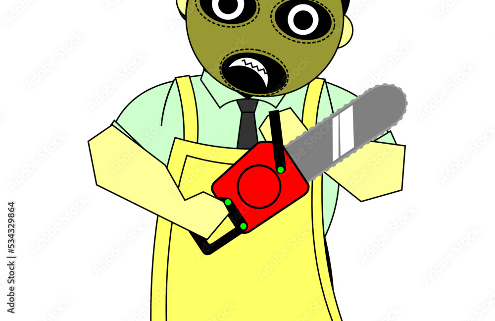 Man with an Apron Holding a Chainsaw. Creepy Cartoon Serial Killer ...