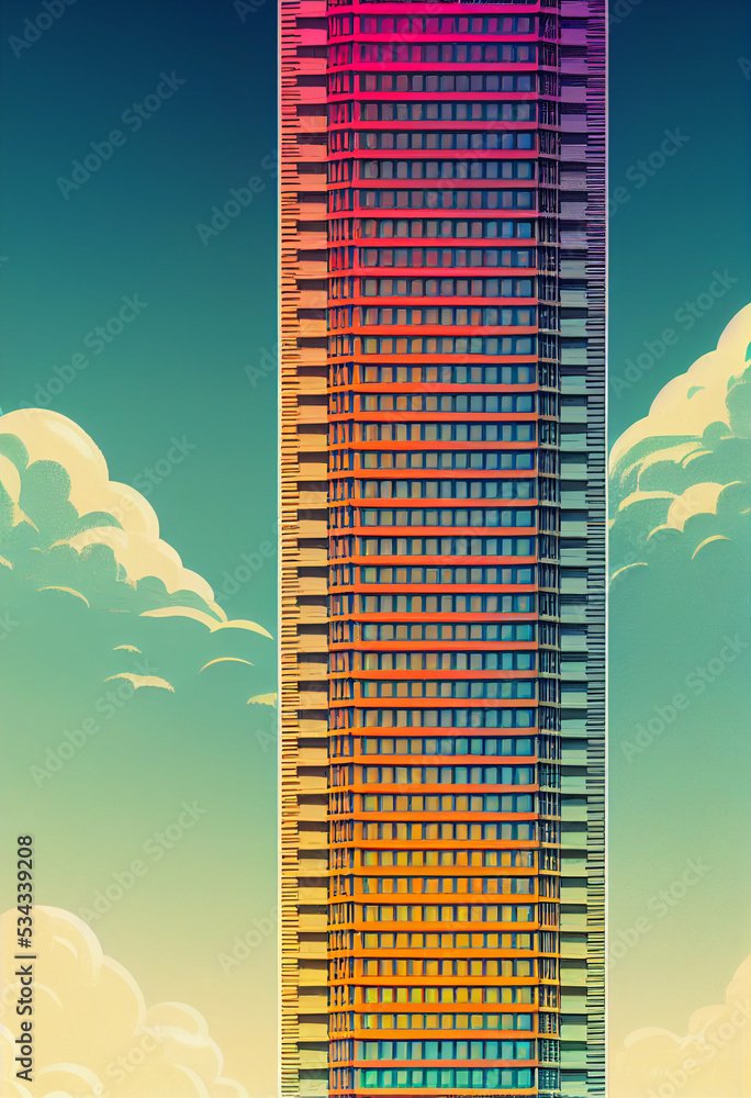 Anime Futuristic City one building Skyline Scenery Art Illustration ...