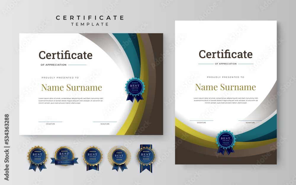 Blue and gold modern certificate of achievement template with gold ...