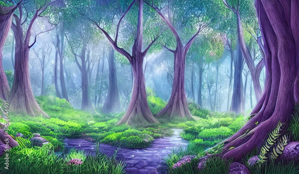 A beautiful magical dream enchanted fairy forest with big fairytale ...