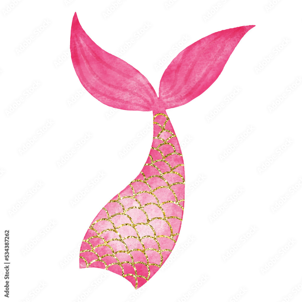 pink watercolor Mermaid tail Stock Illustration | Adobe Stock