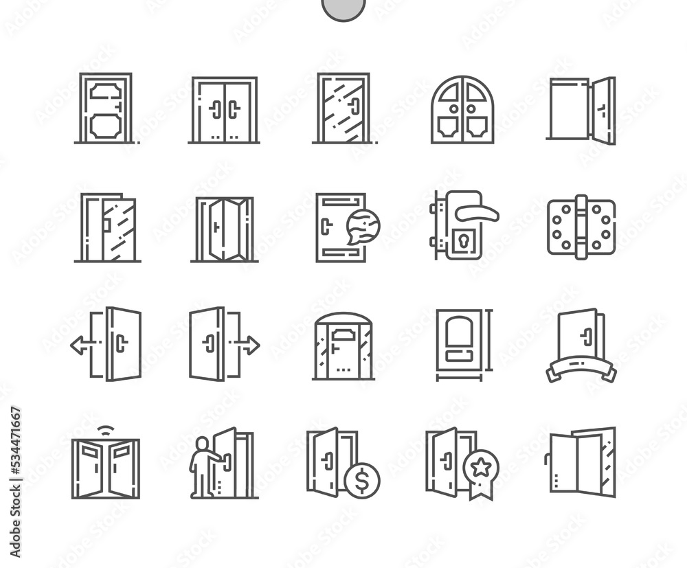 Different doors. Doorway concept. Open and close door. Building and ...
