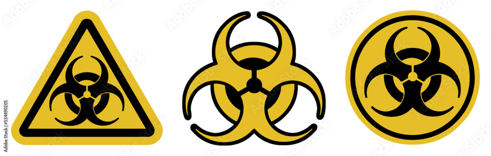 Biohazard warning symbols in vector. Black and yellow signs with edging ...