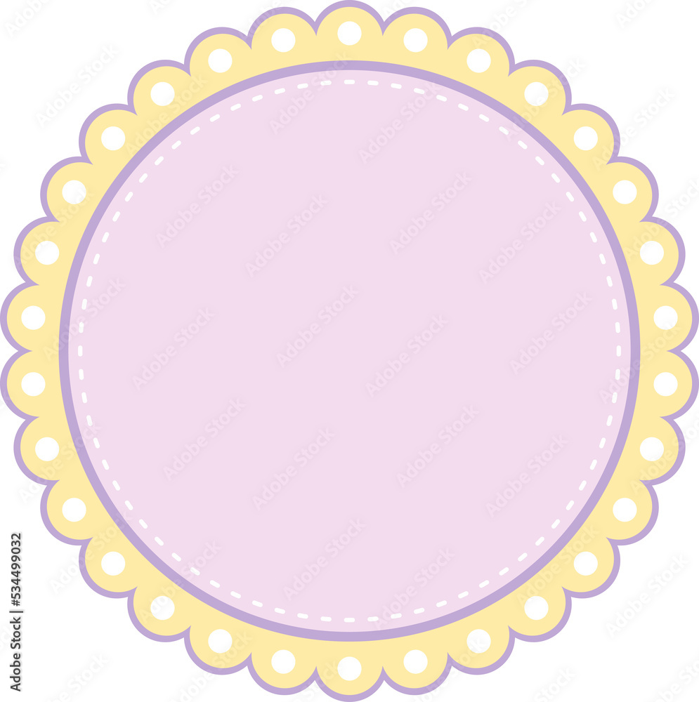 cute yellow scallop round frame with blank purple template on ...