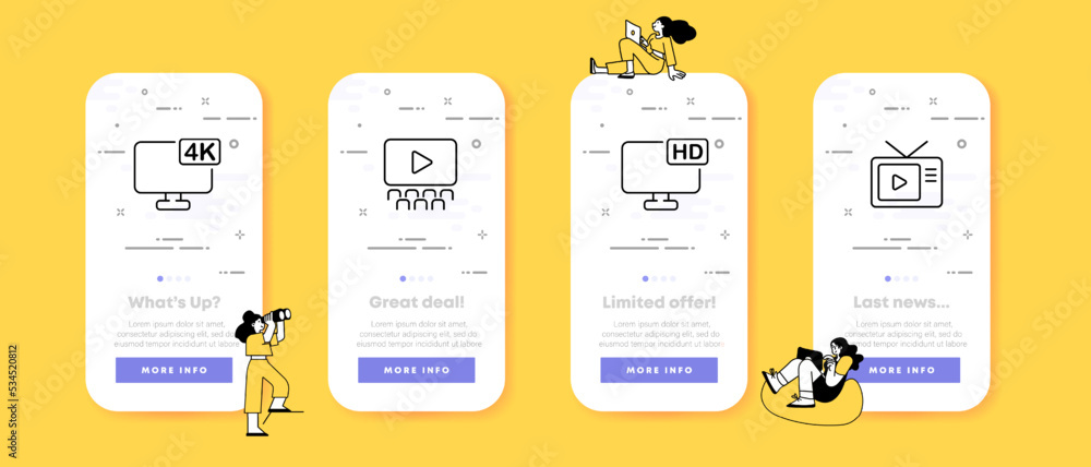 Video set icon. Video hosting, watching movies. pause, volume, rewind ...